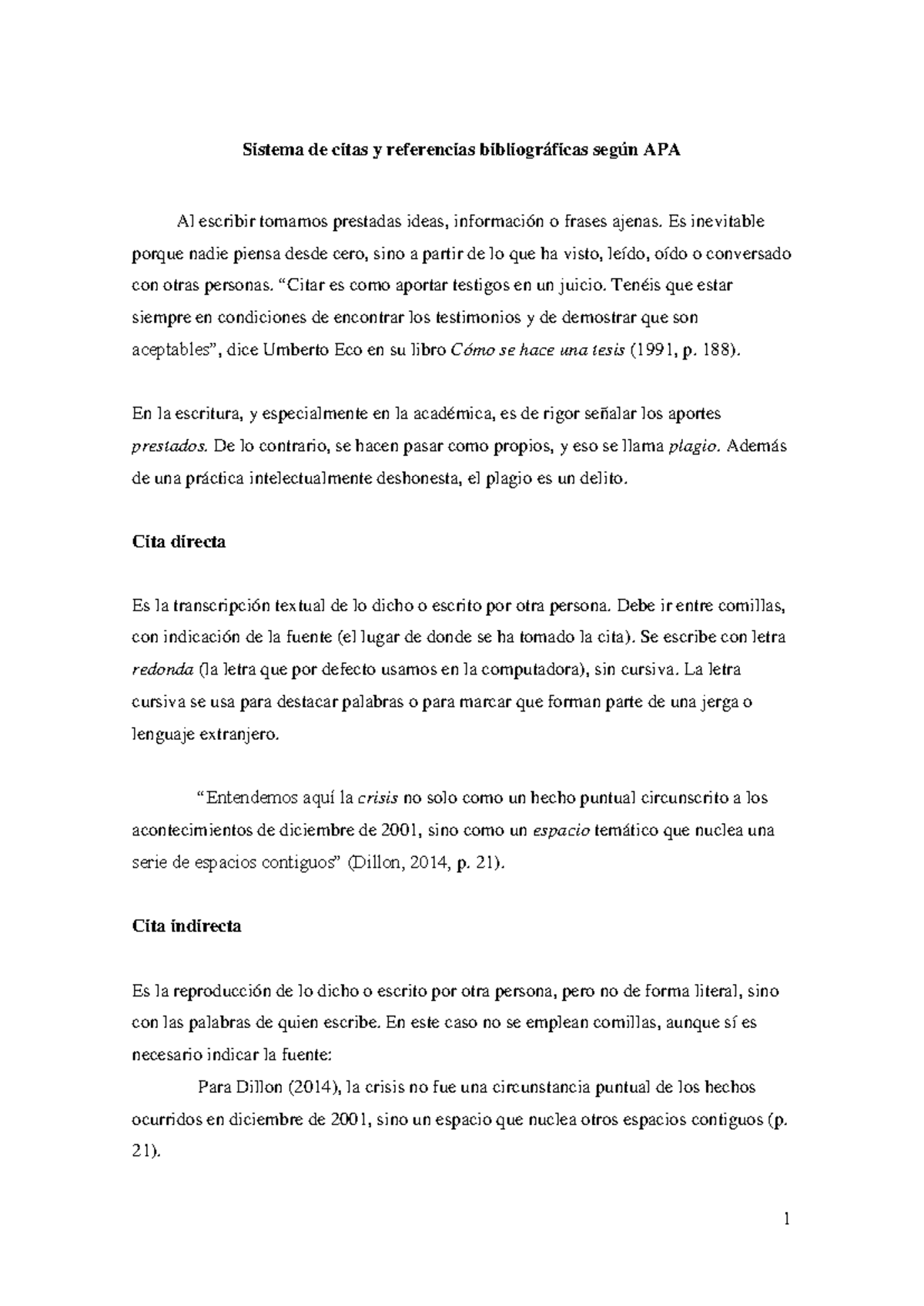 Normas APA Apunte complementario - Sistema de citas y referencias bibliográficas según APA Al ...