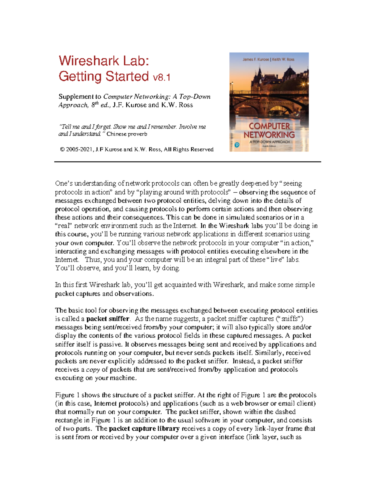 Wireshark Intro V81 Wireshark Lab Getting Started V8 Supplement To Computer Networking A