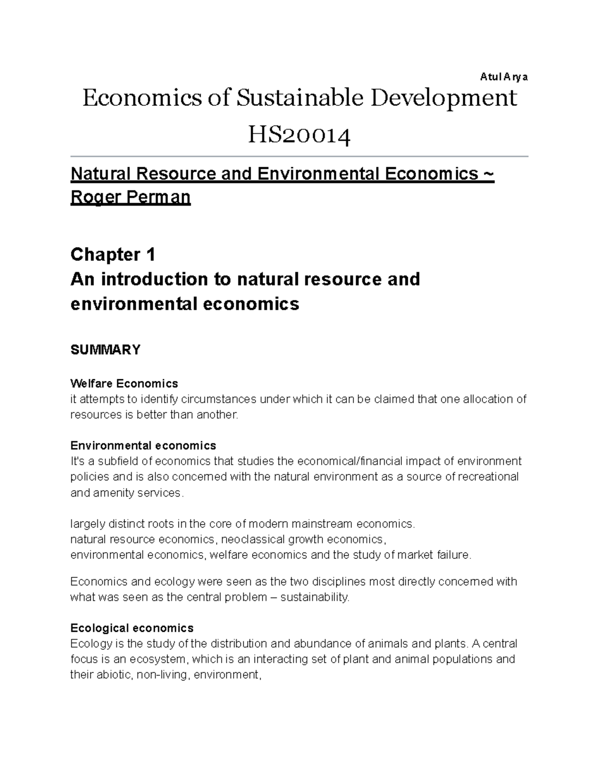 Natural Resource and Environmental Economics - Economics of Sustainable ...