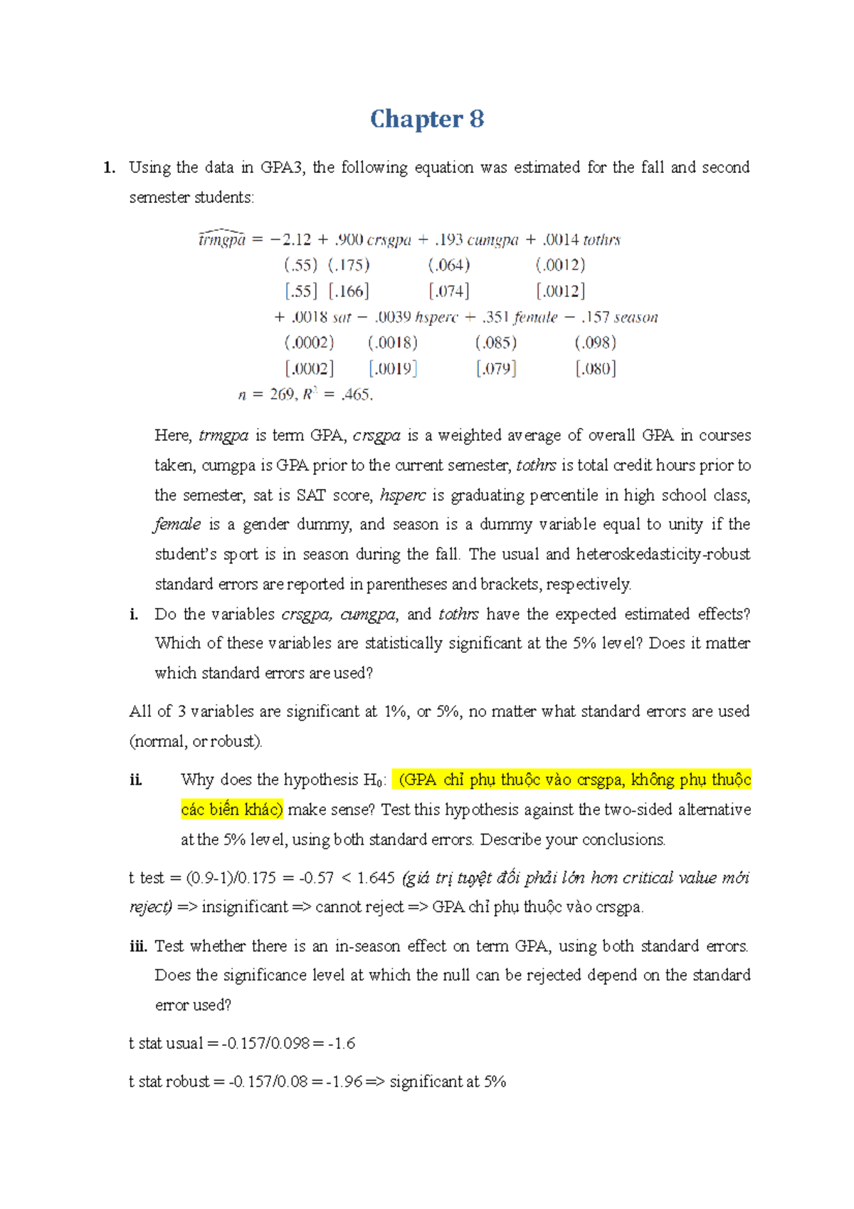 Tutorial-4 Chapter-8 - Tutorial-4 Chapter-8 of AE - Chapter 8 Using the data in GPA3, the ...