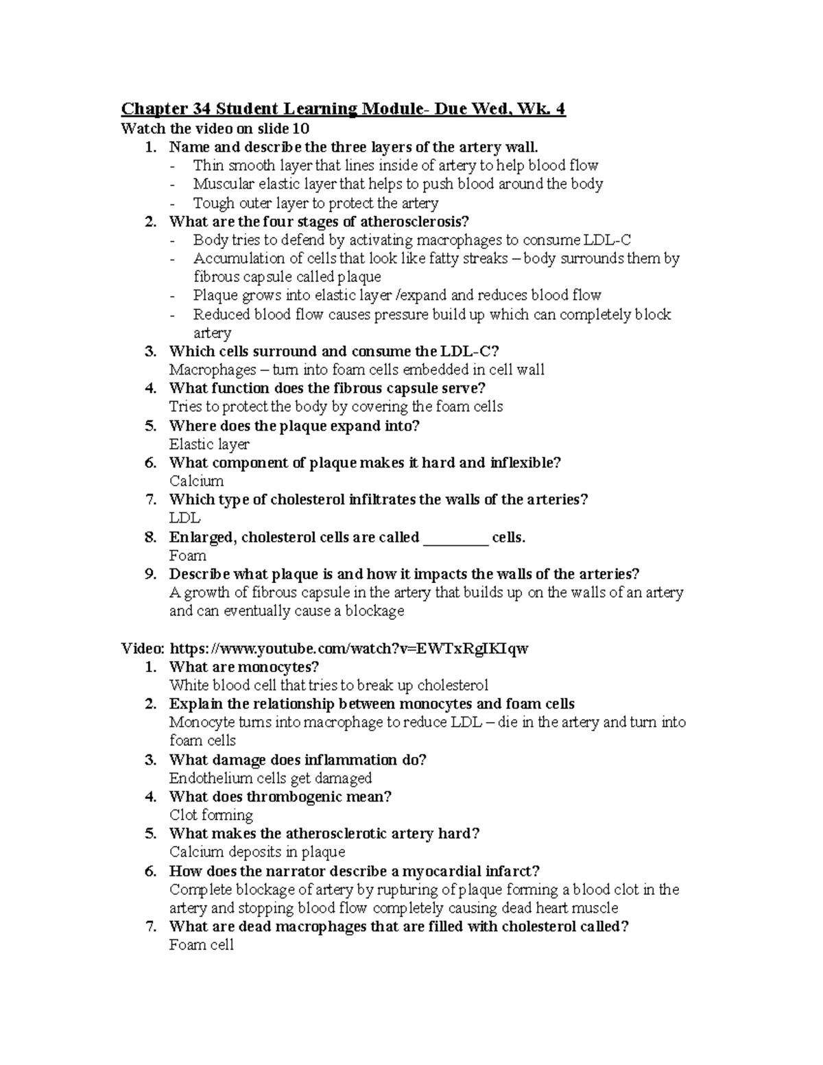 Student Learning Module Cardiac - Chapter 34 Student Learning Module ...