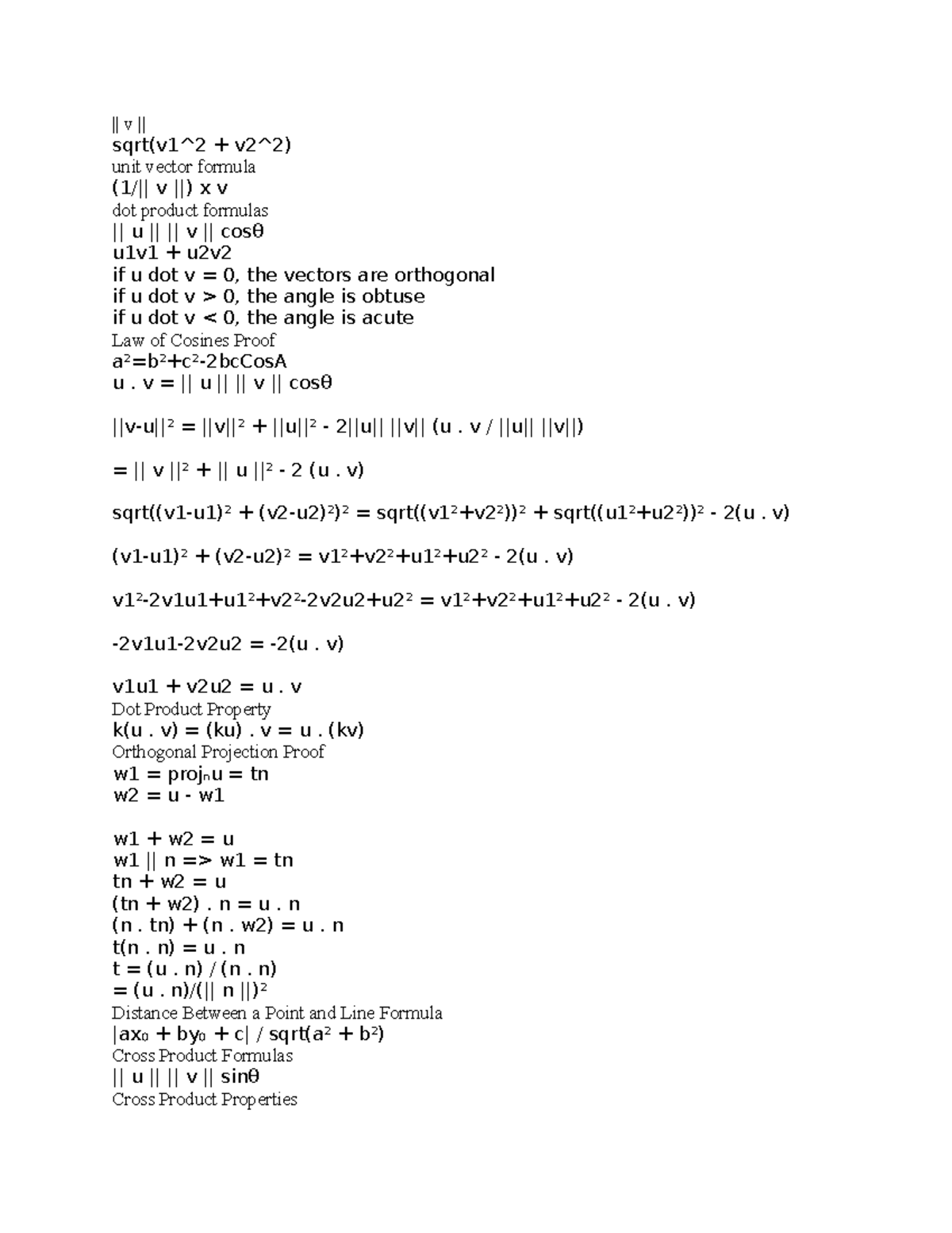 Lin 3 - notes - || v || sqrt(v1^2 + v2^2) unit vector formula (1/|| v ...