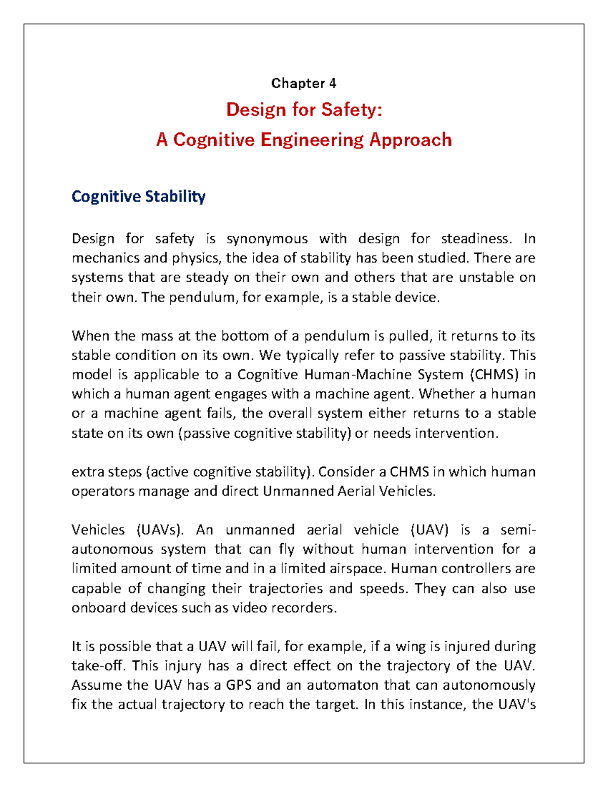 Cognitive Stability - Chapter 4 Design for Safety: A Cognitive ...