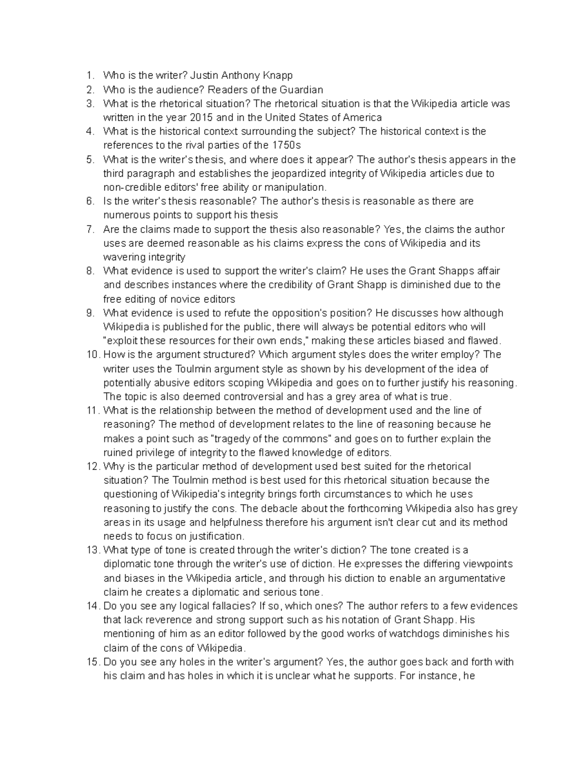 2.02 Intro to Argument Haley Narine - Who is the writer? Justin Anthony ...