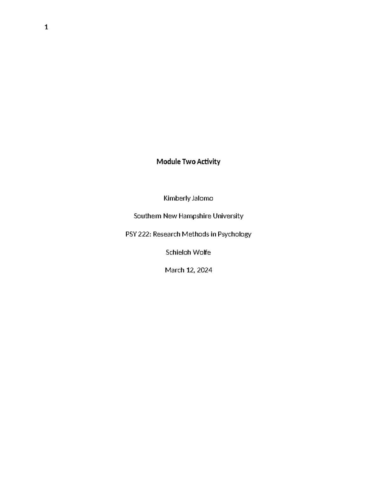 PSY222 Module Two Activity - Module Two Activity Kimberly Jalomo ...
