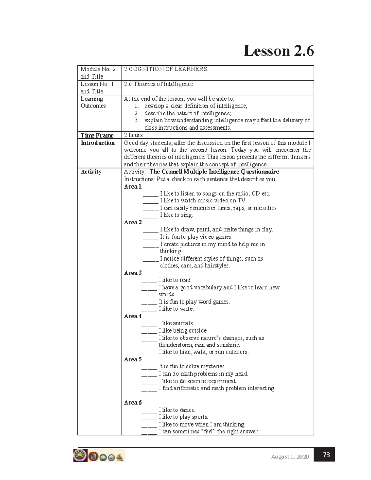 Module - 9 2021 Notes - Lesson 2. Module No. 2 and Title 2 COGNITION OF ...