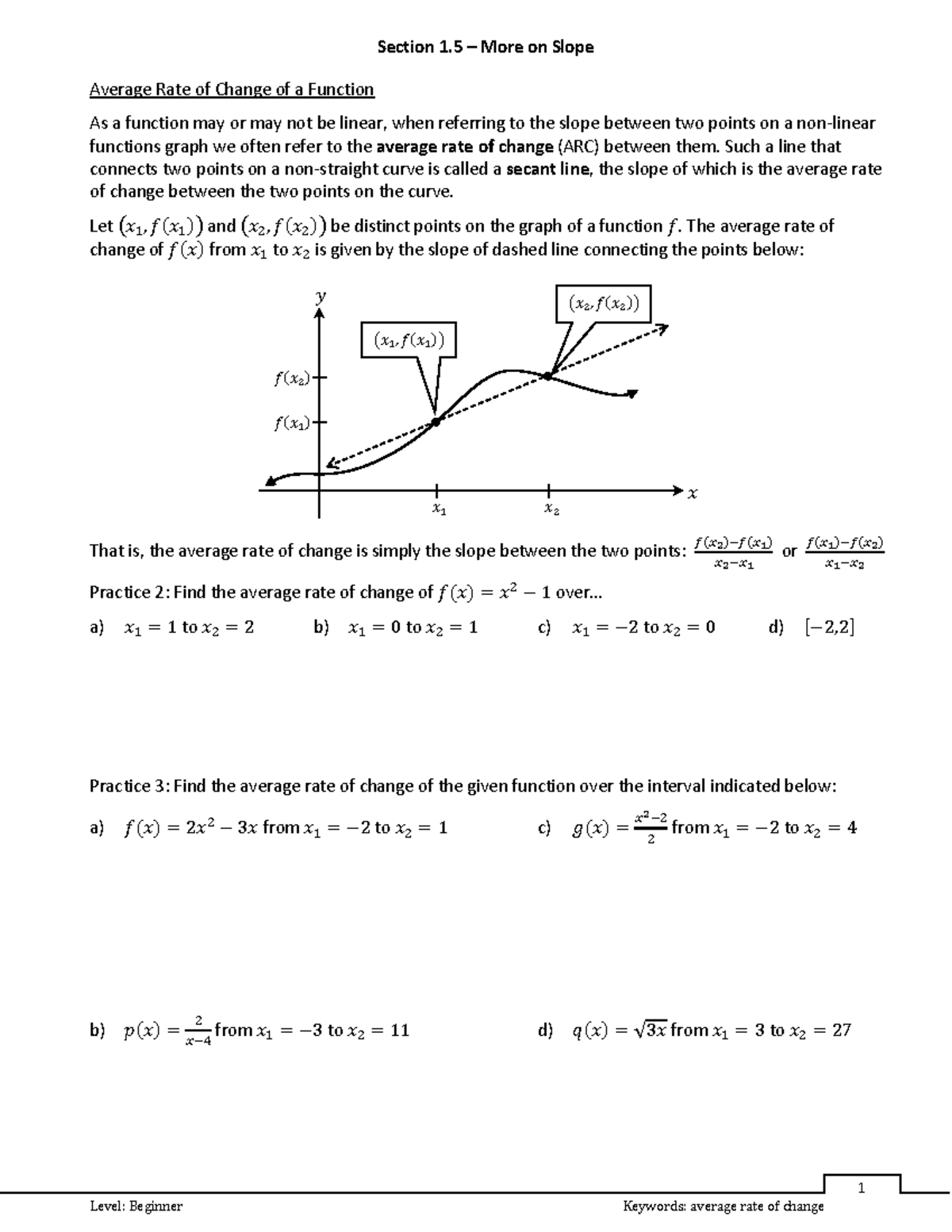 Section 1 - math work - Section 1 – More on Slope 1 Level: Beginner ...