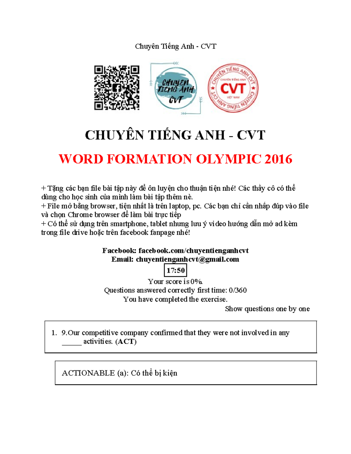 360-WF-hsg - Summary Tiếng Anh 2 - Chuyên Tiếng Anh - CVT CHUYÊN TIẾNG ANH - CVT WORD FORMATION ...