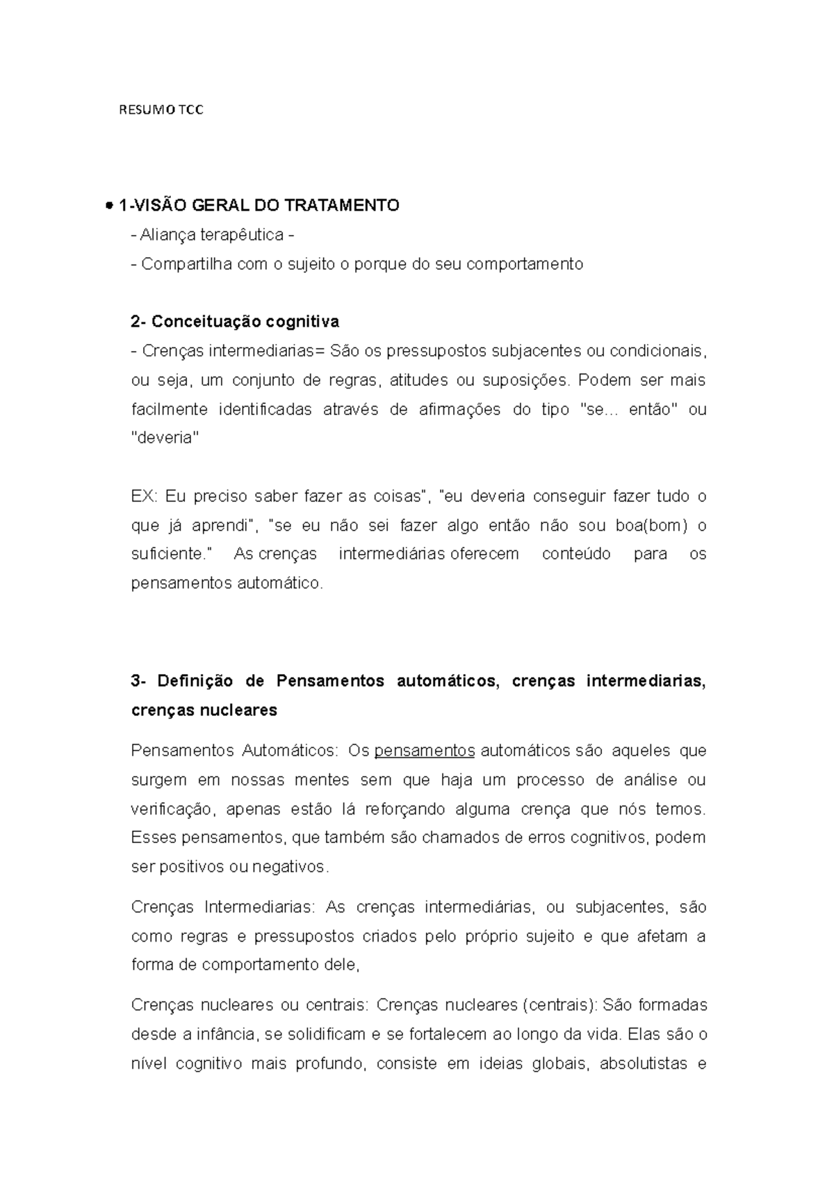 Resumo TCC 2b - RESUMO TCC 1-VISÃO GERAL DO TRATAMENTO Aliança ...