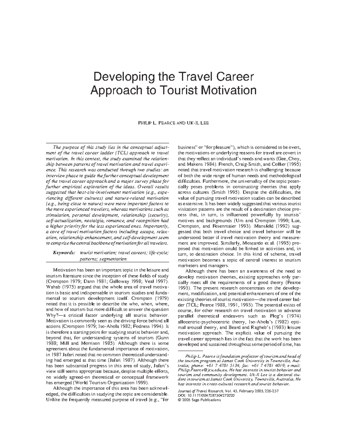 Developing the Travel Career - 10/0047287504272020FEBRUARY 2005JOURNAL ...