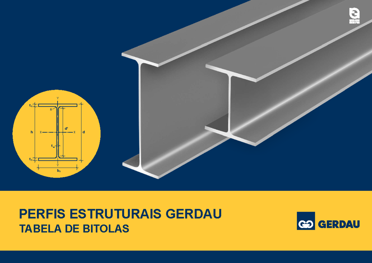 Tabela de Bitolas - PERFIS ESTRUTURAIS GERDAU TABELA DE BITOLAS d’ Y Y ...