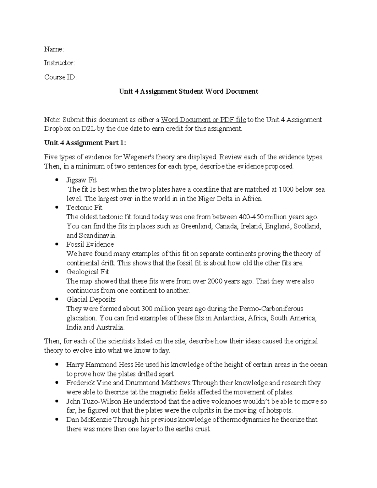 EVR1001 Assignment 4 - Name: Instructor: Course ID: Unit 4 Assignment ...