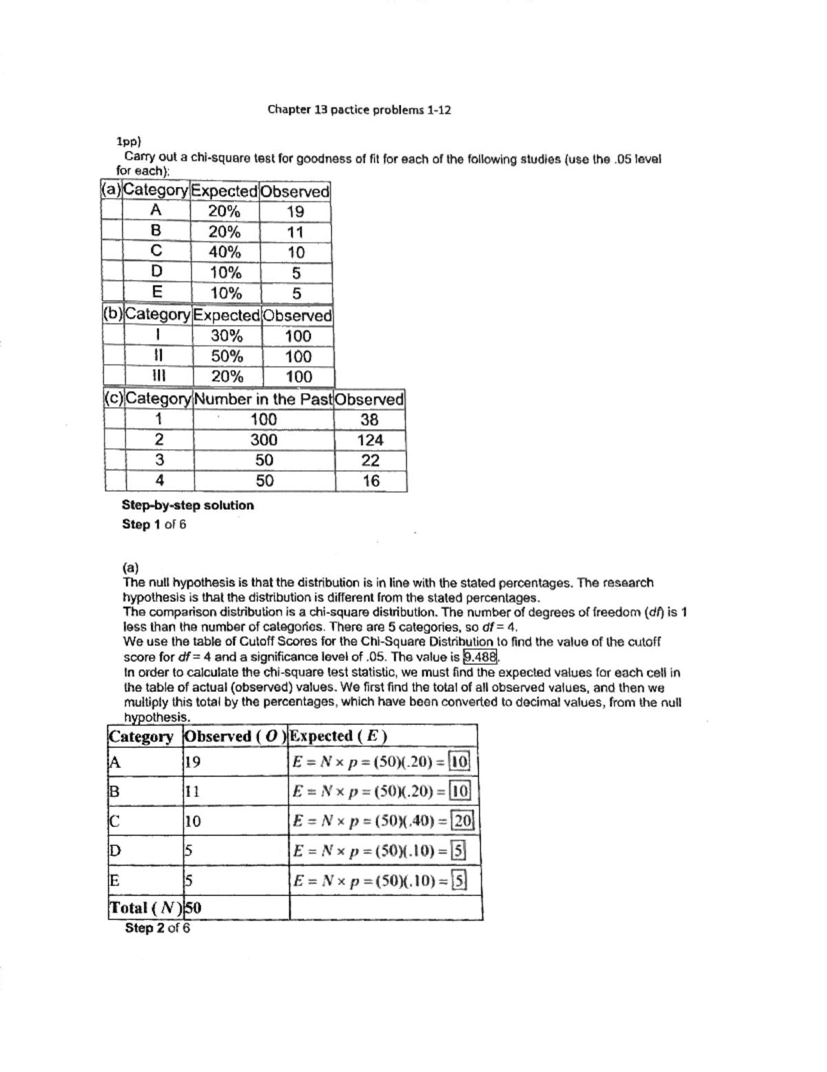 Statistics of Psych chap 13pp - Chapter 13 pactice problems 1pp) : a a ...