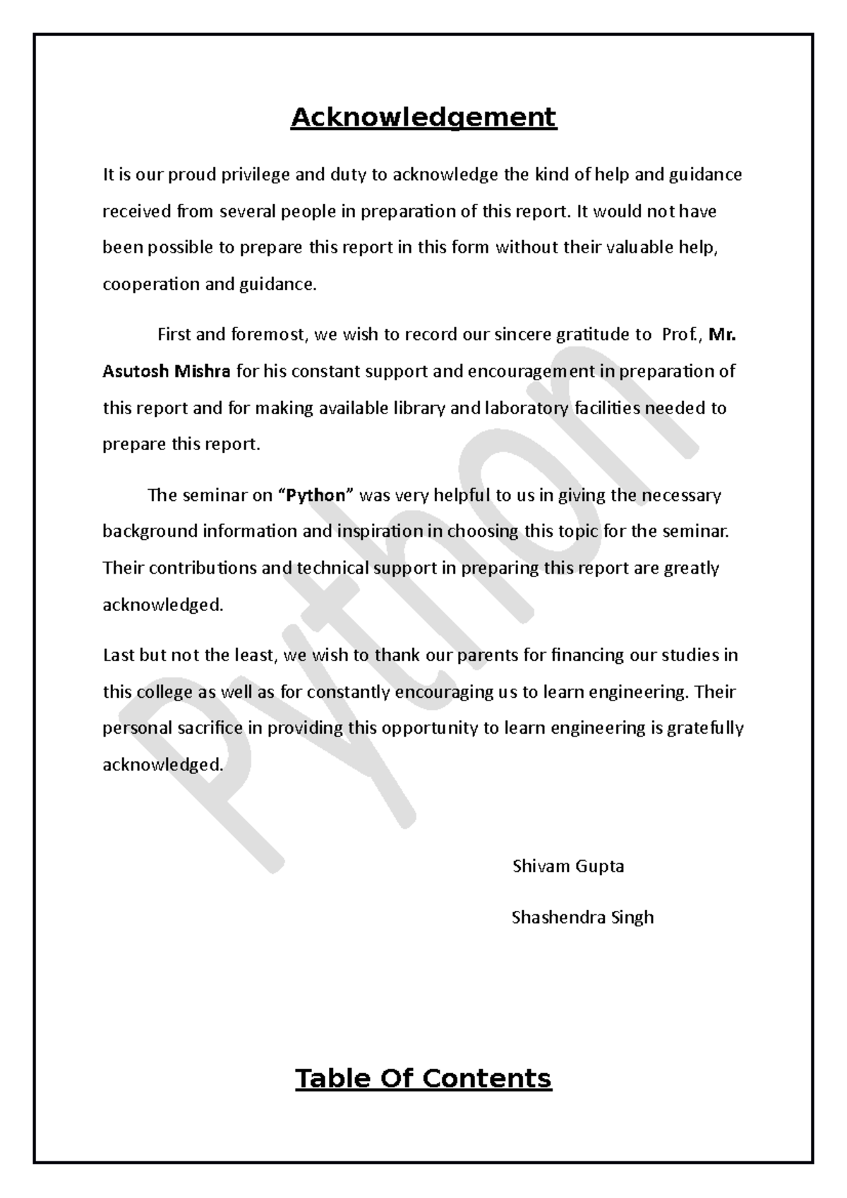 Document of different kind of programming language - Acknowledgement It ...