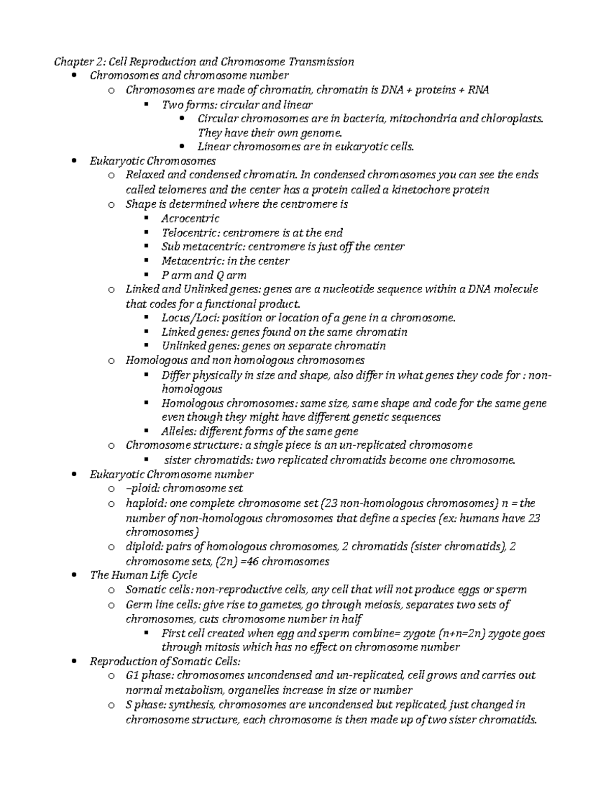 Genetics test one study guide - Chapter 2: Cell Reproduction and ...