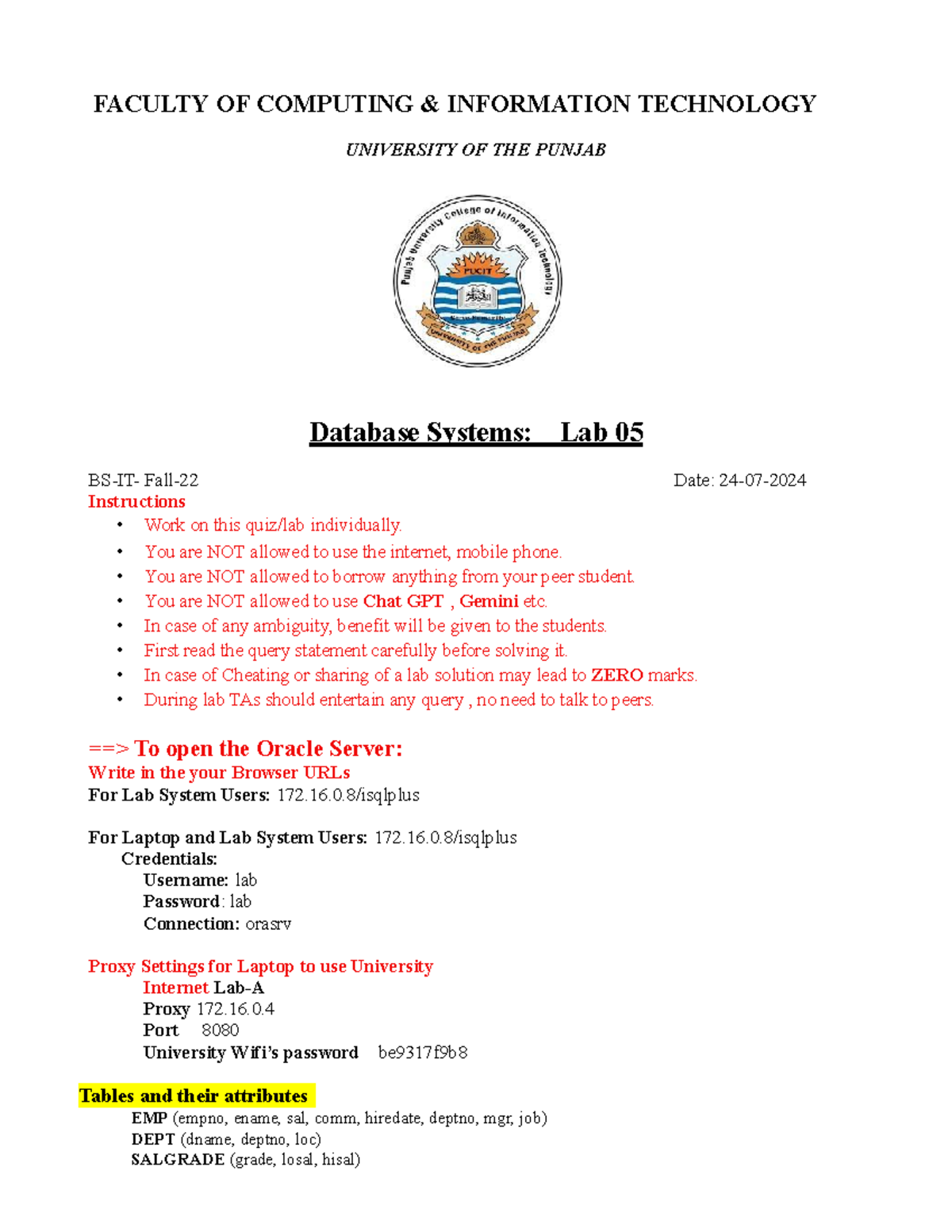 Lab05-DBMS - Database lab 3 & 5 - FACULTY OF COMPUTING & INFORMATION TECHNOLOGY UNIVERSITY OF ...