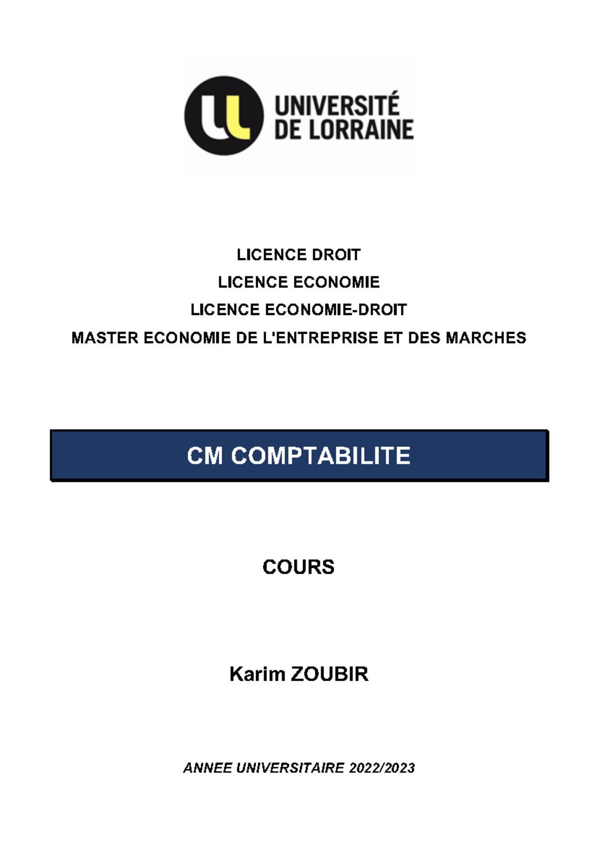 Comptabilite Cours - comptabilité - LICENCE DROIT LICENCE ECONOMIE ...