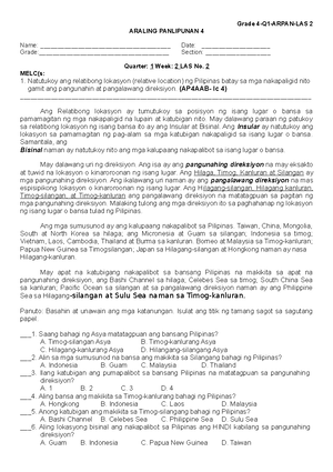AP 10 Worksheet Q2 M3 - ARALING PANLIPUNAN 10 Ikalawang Markahan- Modyul 3 Panuto: Isulat ang ...
