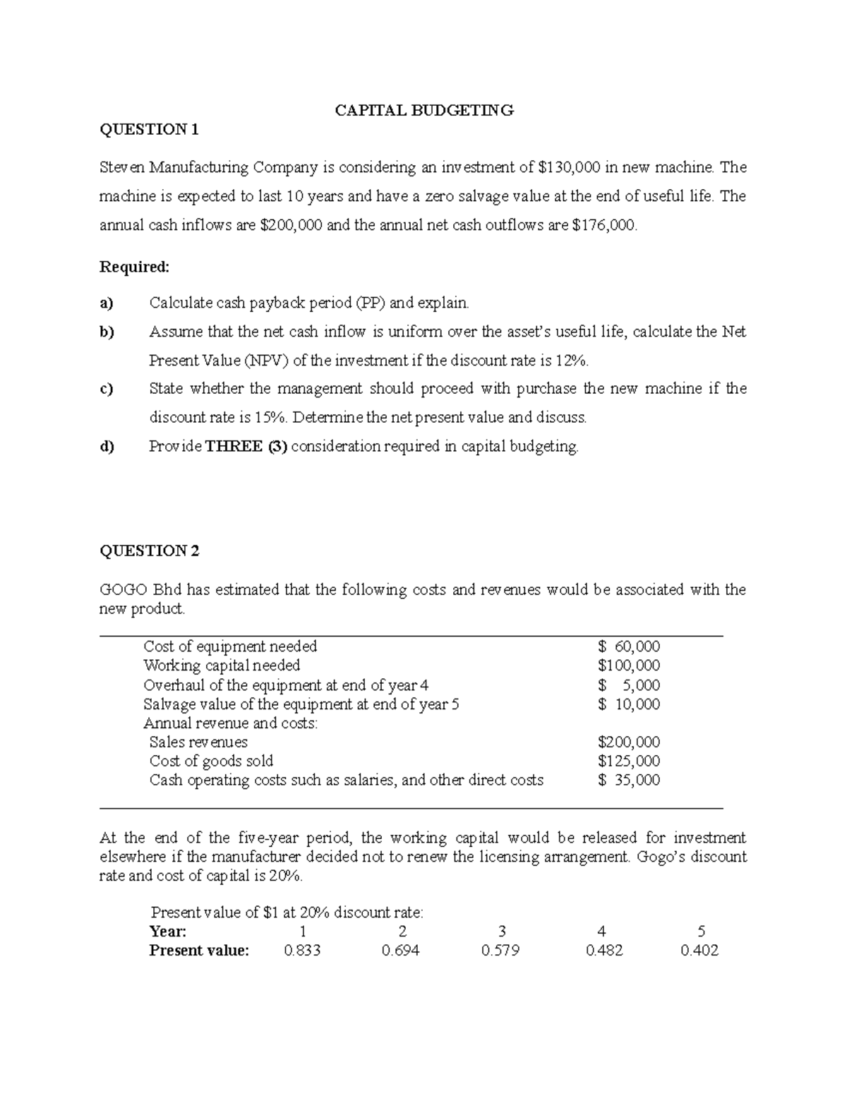Capital Budgeting Q - this is leactures by dr. hazlina norhadwantiadha ...