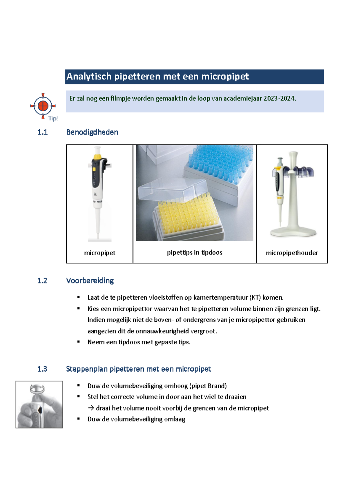 Basishandeling - pipetteren met micropipet - Analytisch pipetteren met ...
