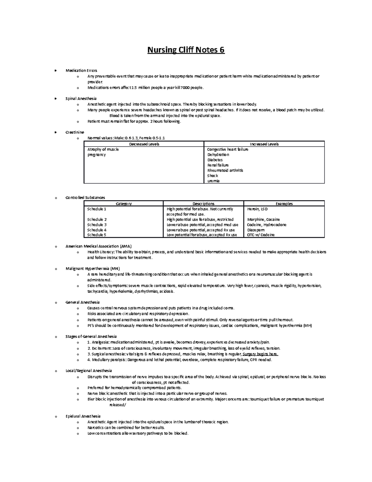 2020 Nursing 3 Lecture Notes 6 - Nursing Cliff Notes 6 Medication ...