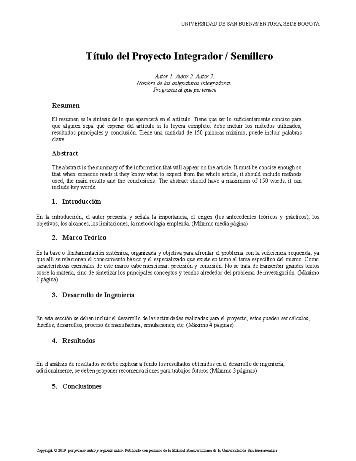 Formato Proyecto Integrador - UNIVERSIDAD DE SAN BUENAVENTURA, SEDE ...