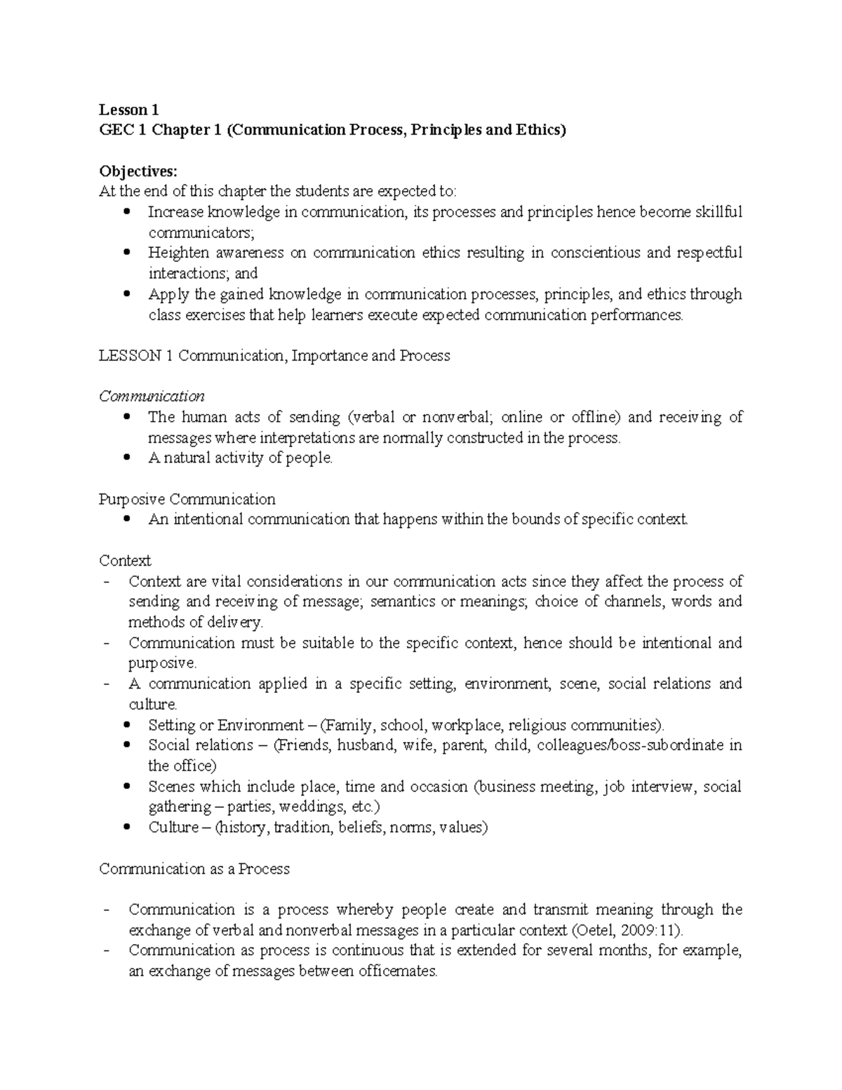 Purcomm - GEC 1 - Lesson 1 - Lesson 1 GEC 1 Chapter 1 (Communication ...