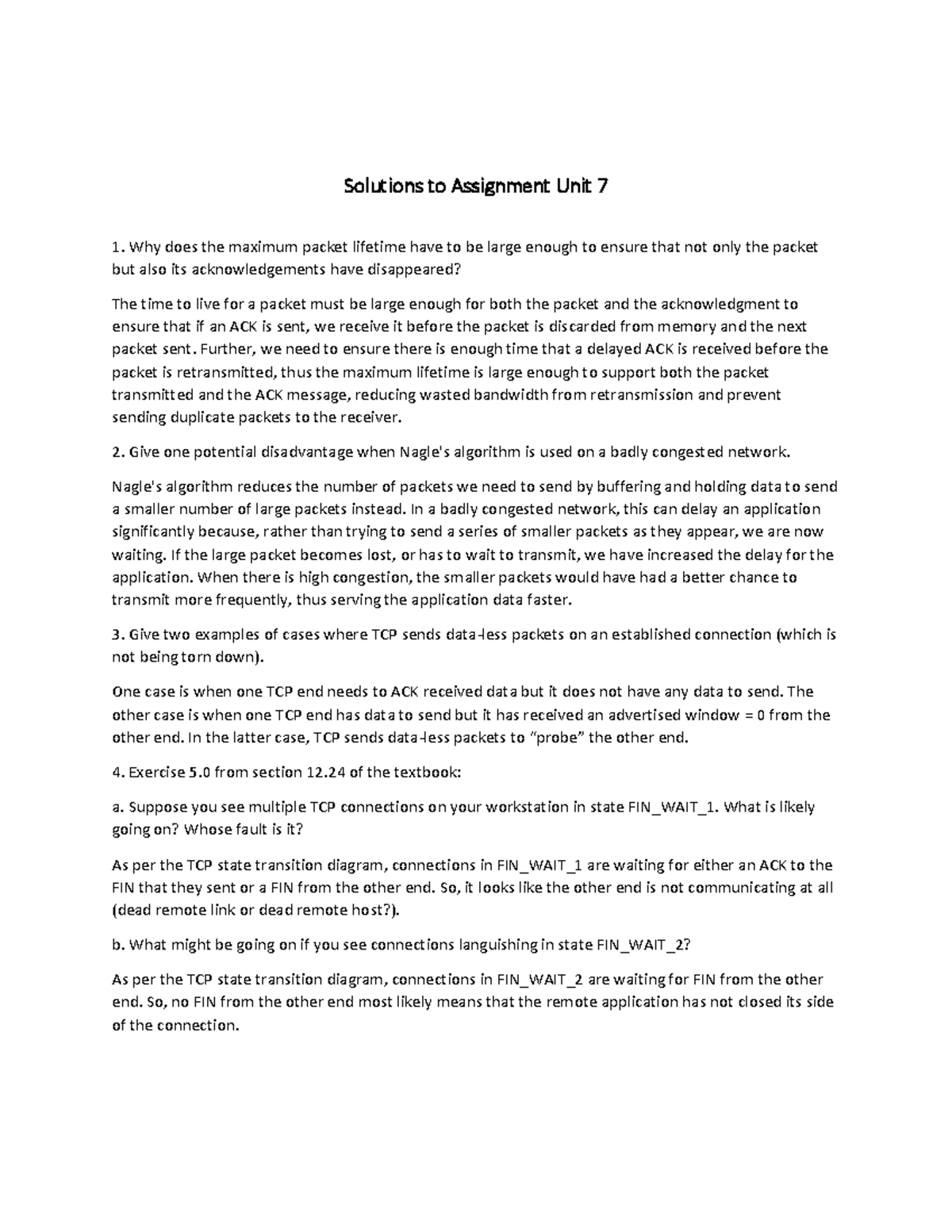 CS2204 WA7 Sol - Solutions to Assignment Unit 7 Why does the maximum ...