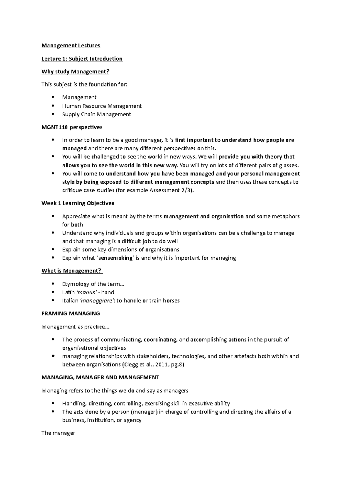 Management Lectures - Lecture notes 1-13 - Management Lectures Lecture ...