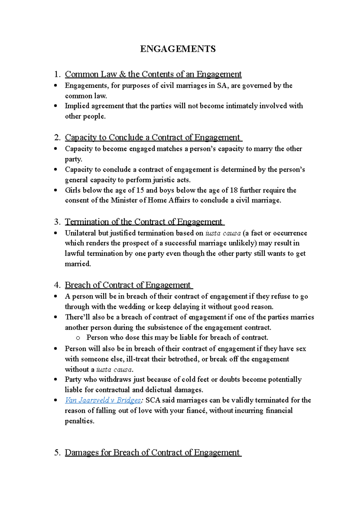 Topic Four: Engagements - ENGAGEMENTS 1. Common Law & the Contents of ...
