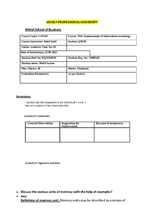 Computer Organisation and Design - CSE211 - LPU - Studocu