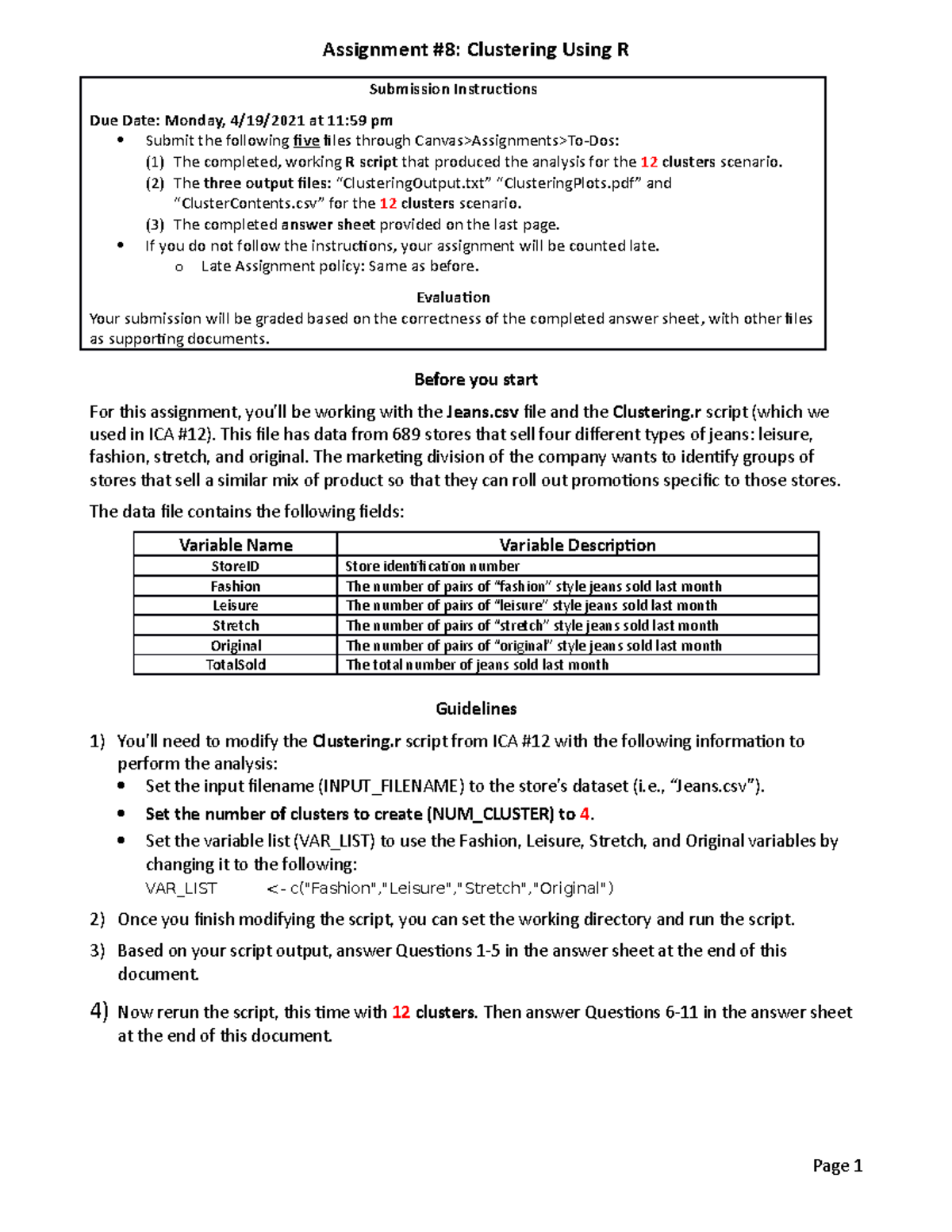 Assignment 8 Clustering Using R Assignment 8 Clustering Using R