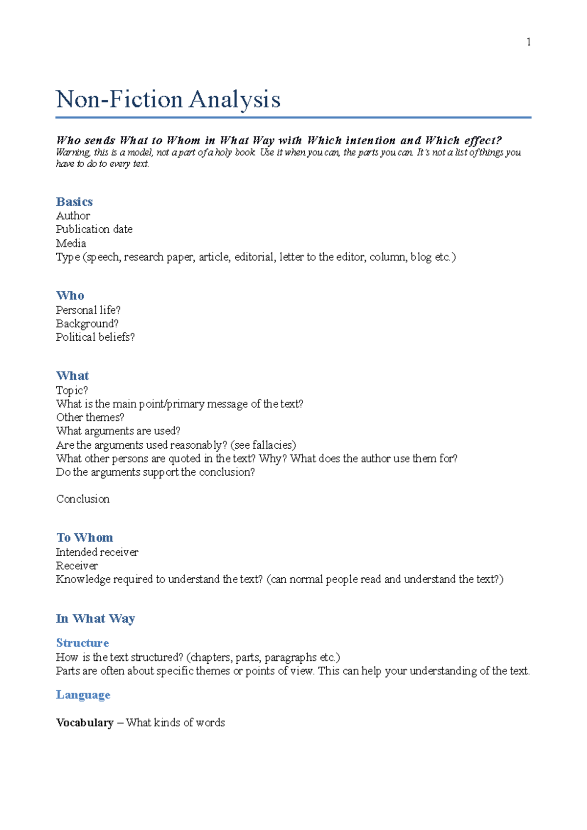 Non-fiction analysis - GUIDE TIL AT SKRIVE NON-FICTON - Non-Fiction ...