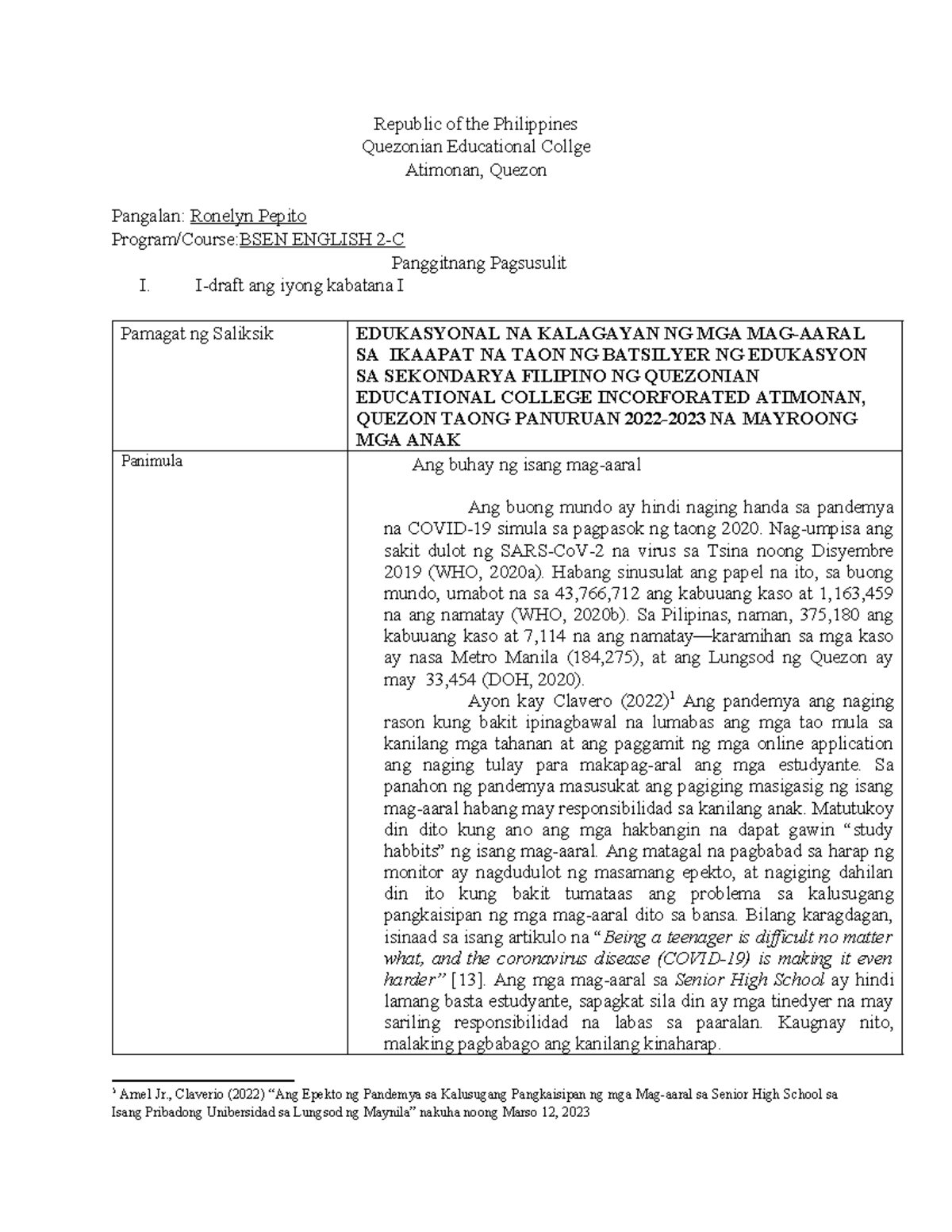 Ronelyn Pepito-Fil Midterm - Republic of the Philippines Quezonian ...