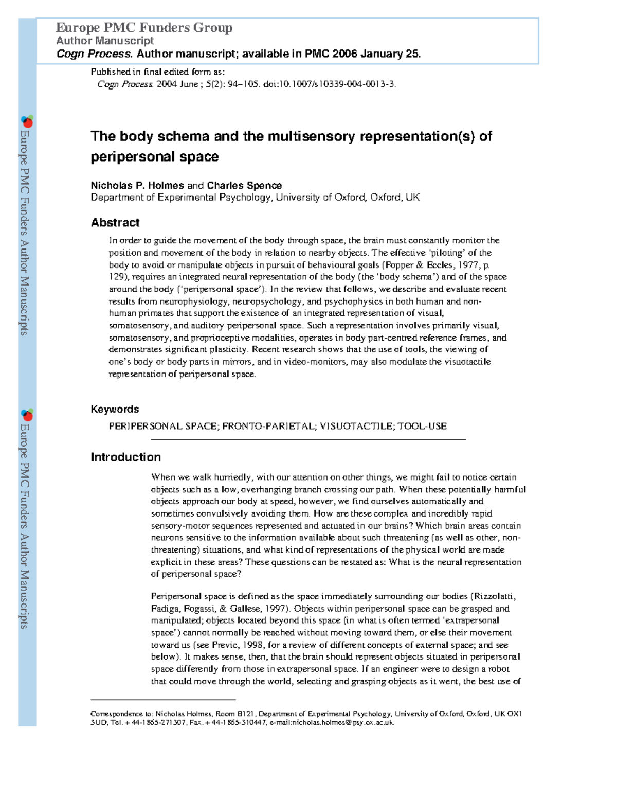 Body schema perception 1 - The body schema and the multisensory ...