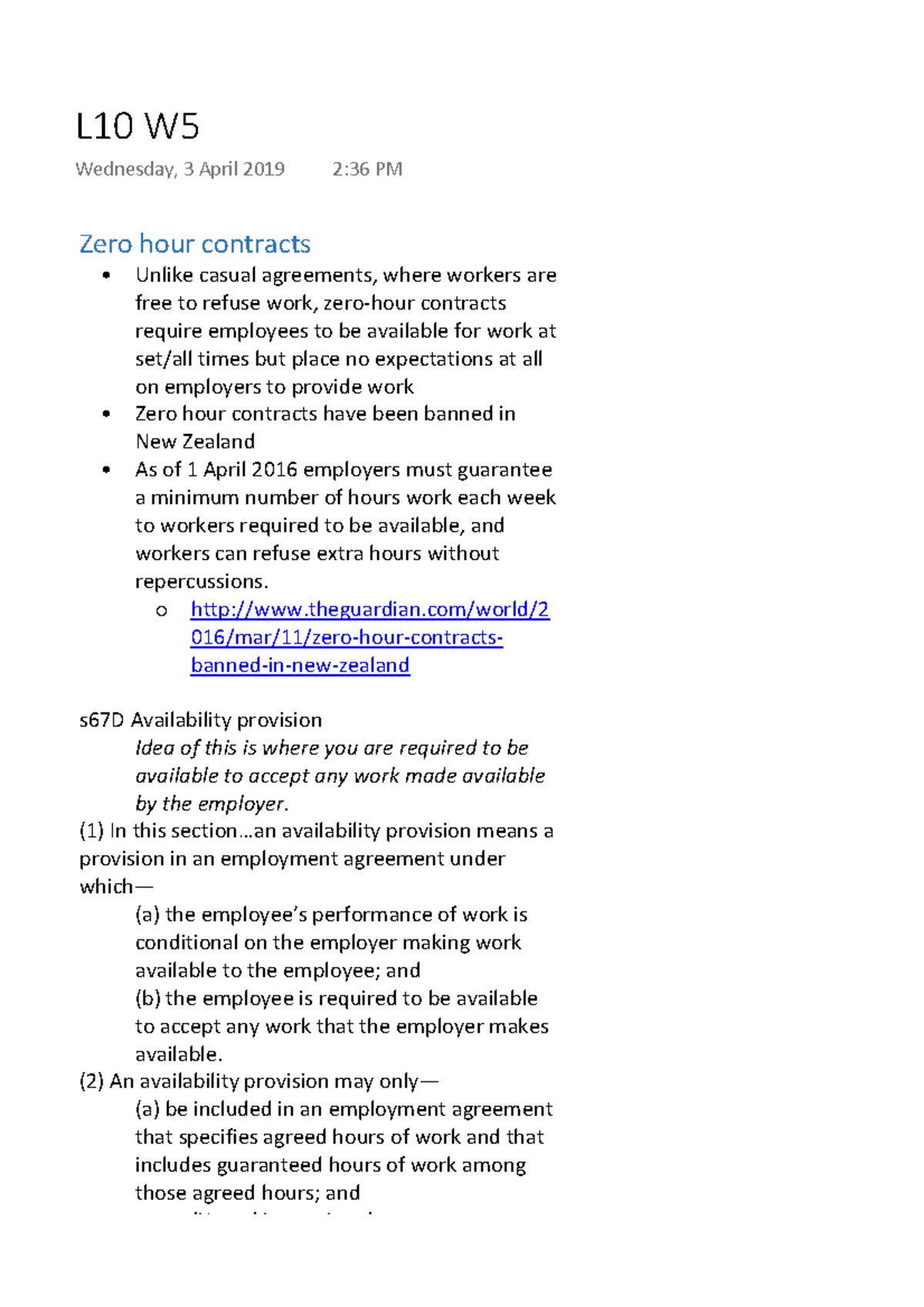 Lecture 10; Week 5 - Warning: TT: undefined function: 32 Zero hour contracts Unlike casual - Studocu