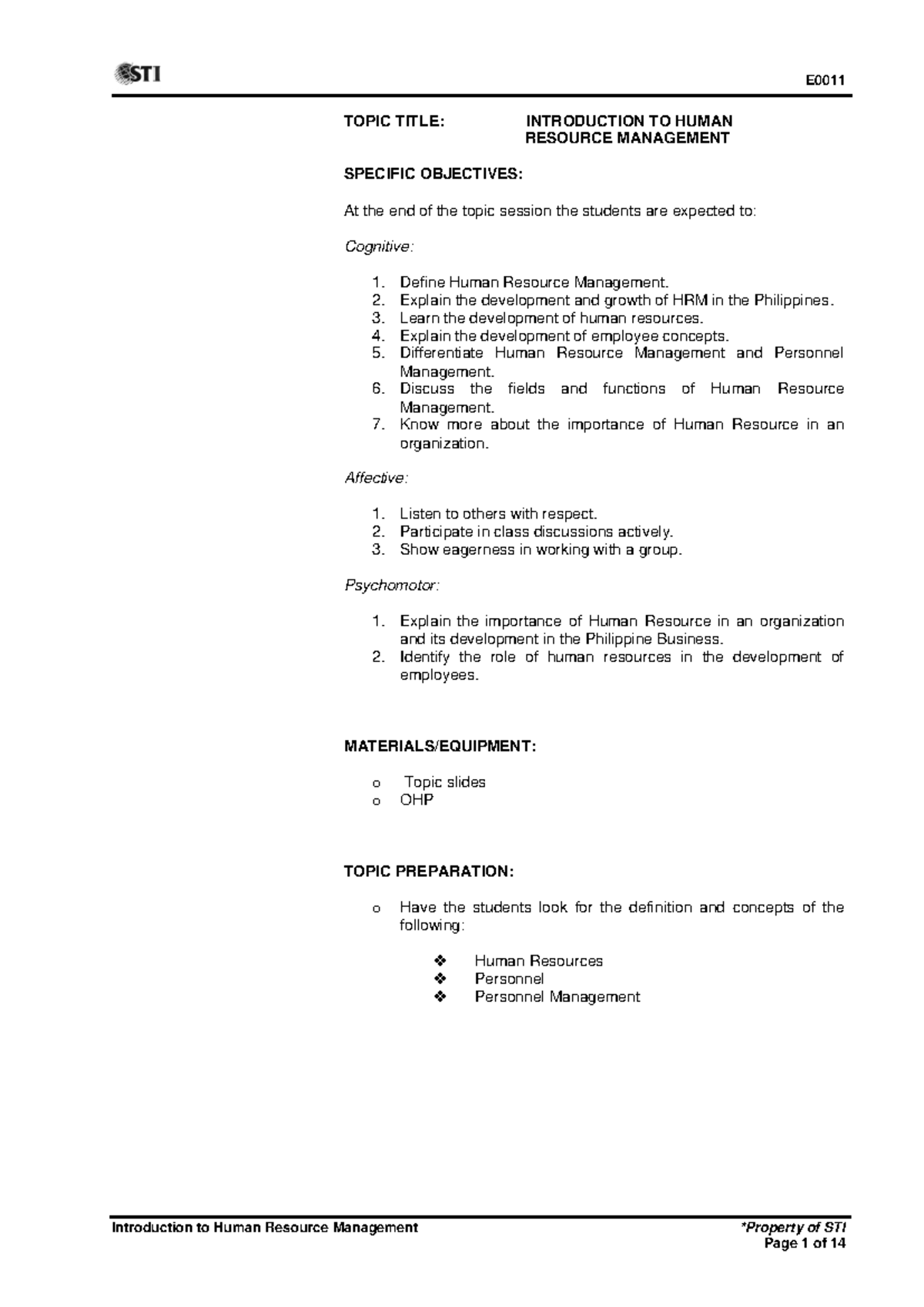 Wk 1 Session 1-3 Introduction to Human Resource Management ...