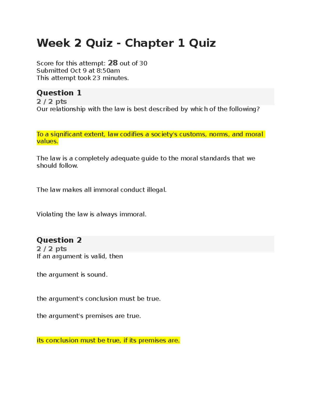 Business Ethics Chapter 1 Quiz - Week 2 Quiz - Chapter 1 Quiz Score for ...
