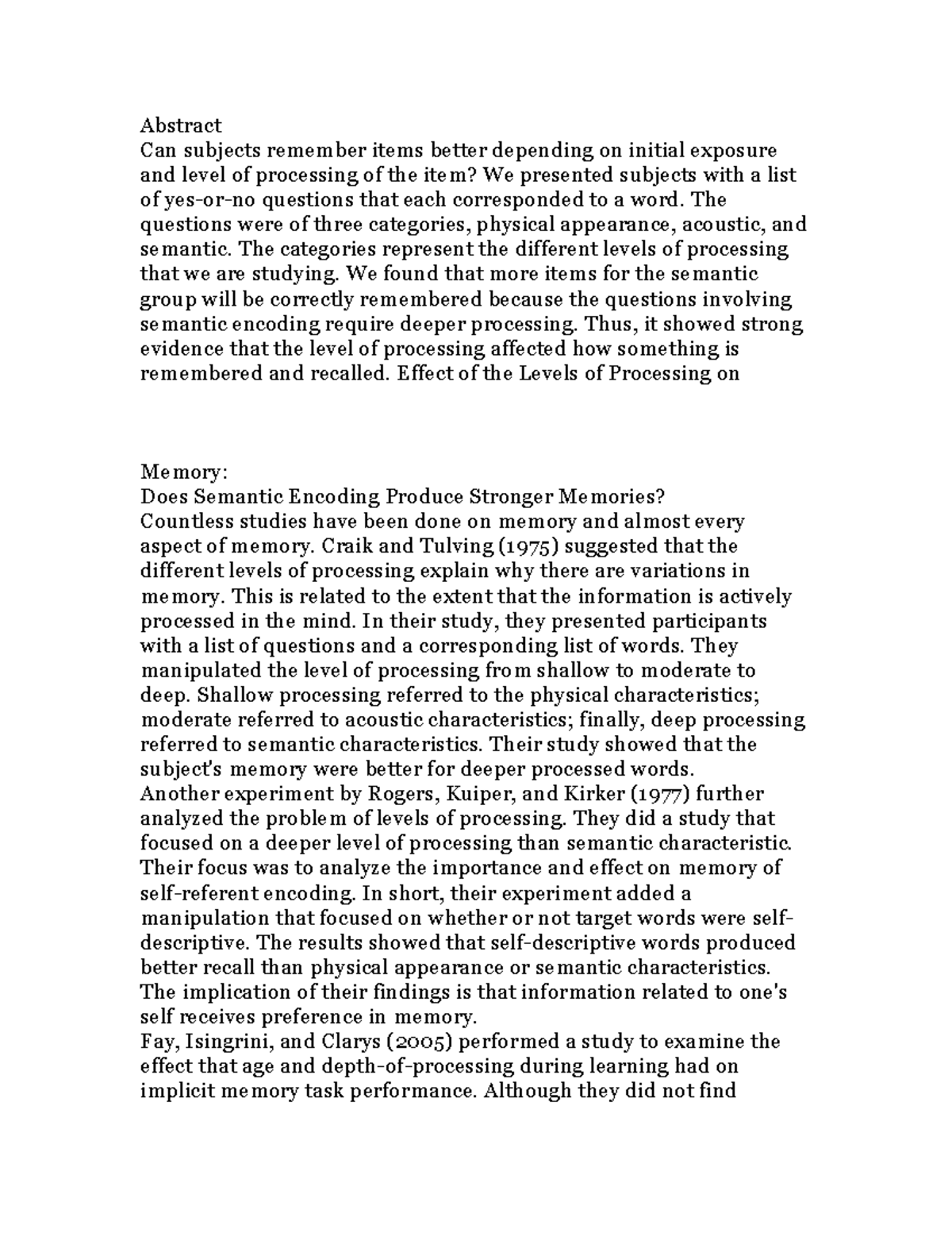 Exam 2014 - Abstract Can subjects remember items better depending on ...