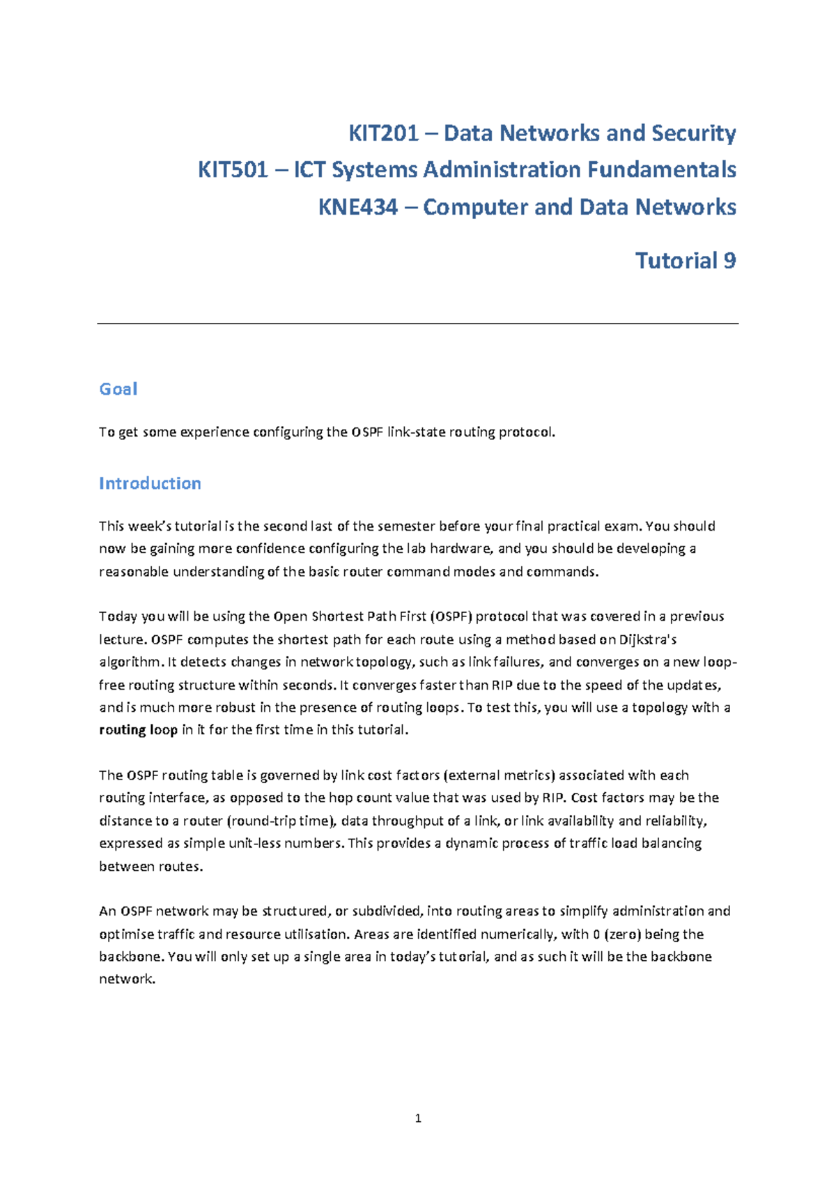 Kit501-lecture networks-networks-tutorial-21 - 1 KIT201 – Data Networks ...