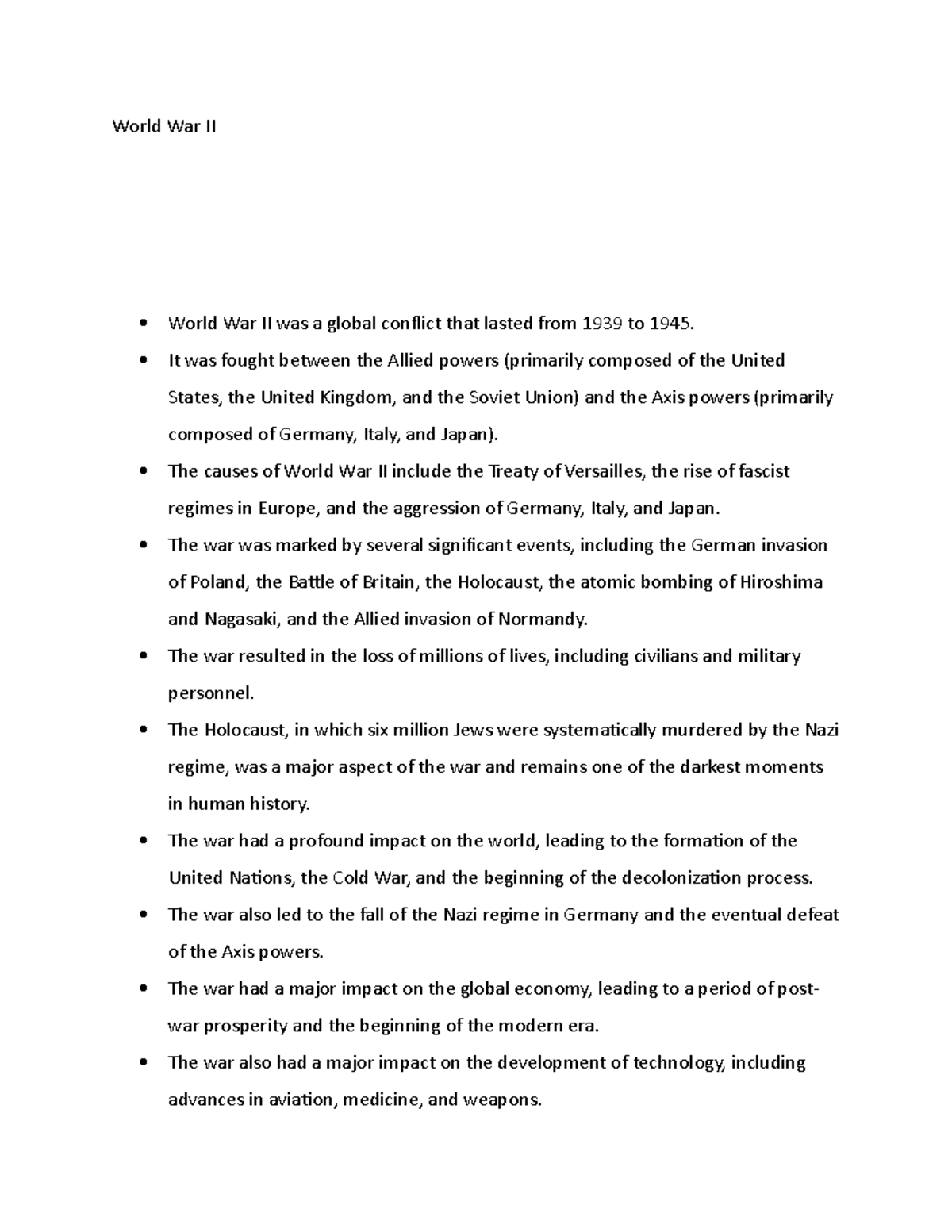 World War II history - World War II World War II was a global conflict ...