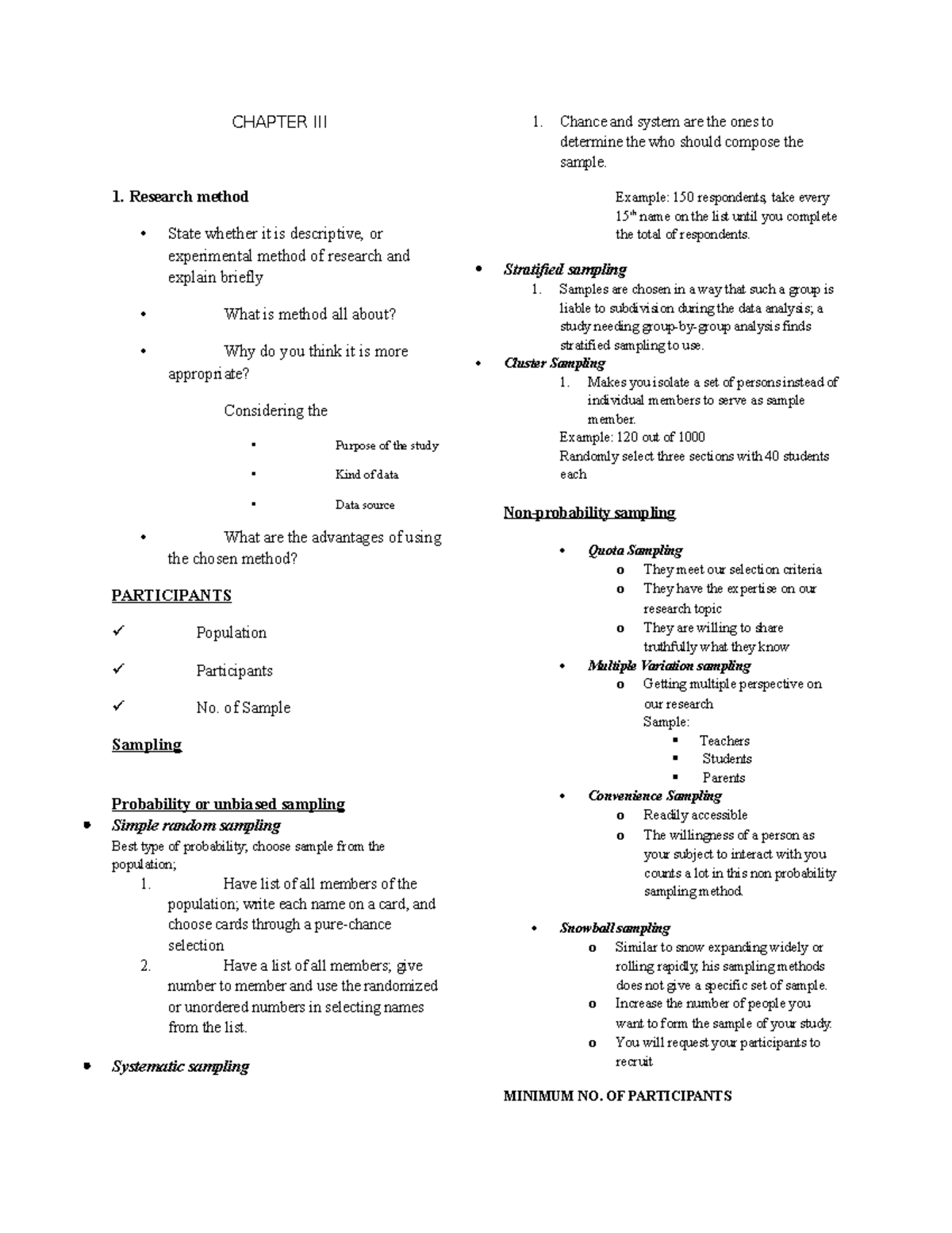 Research Chapter III - CHAPTER III 1. Research method • State whether ...