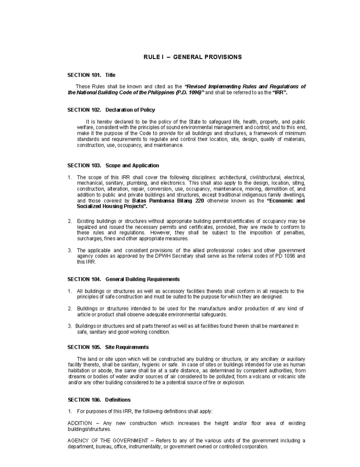 NBC Rule 1 - National building Code Rule 1 only - RULE I – GENERAL ...