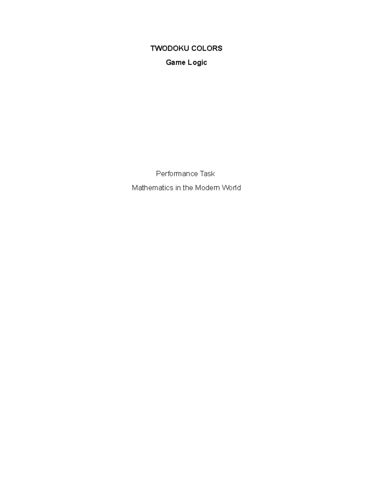 MMW PT - performance task - TWODOKU COLORS Game Logic Performance Task ...