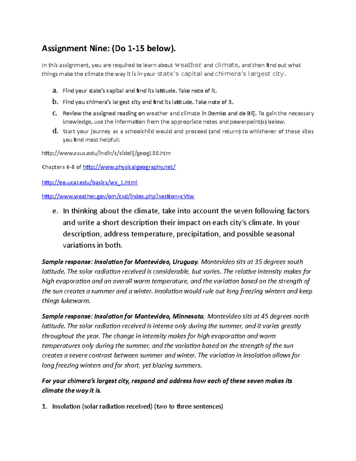 Assignment nine online geog 2018 copy - Assignment Nine: (Do 1-15 below ...