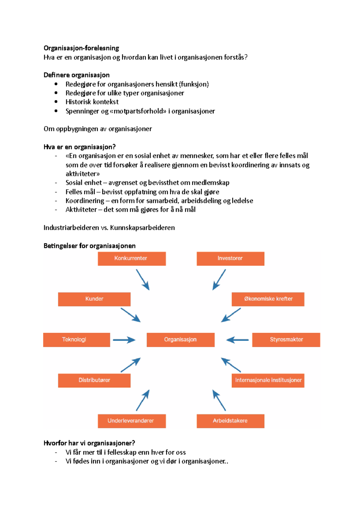 Organisasjon - Kunnskapsarbeideren Betingelser for organisasjonen ...