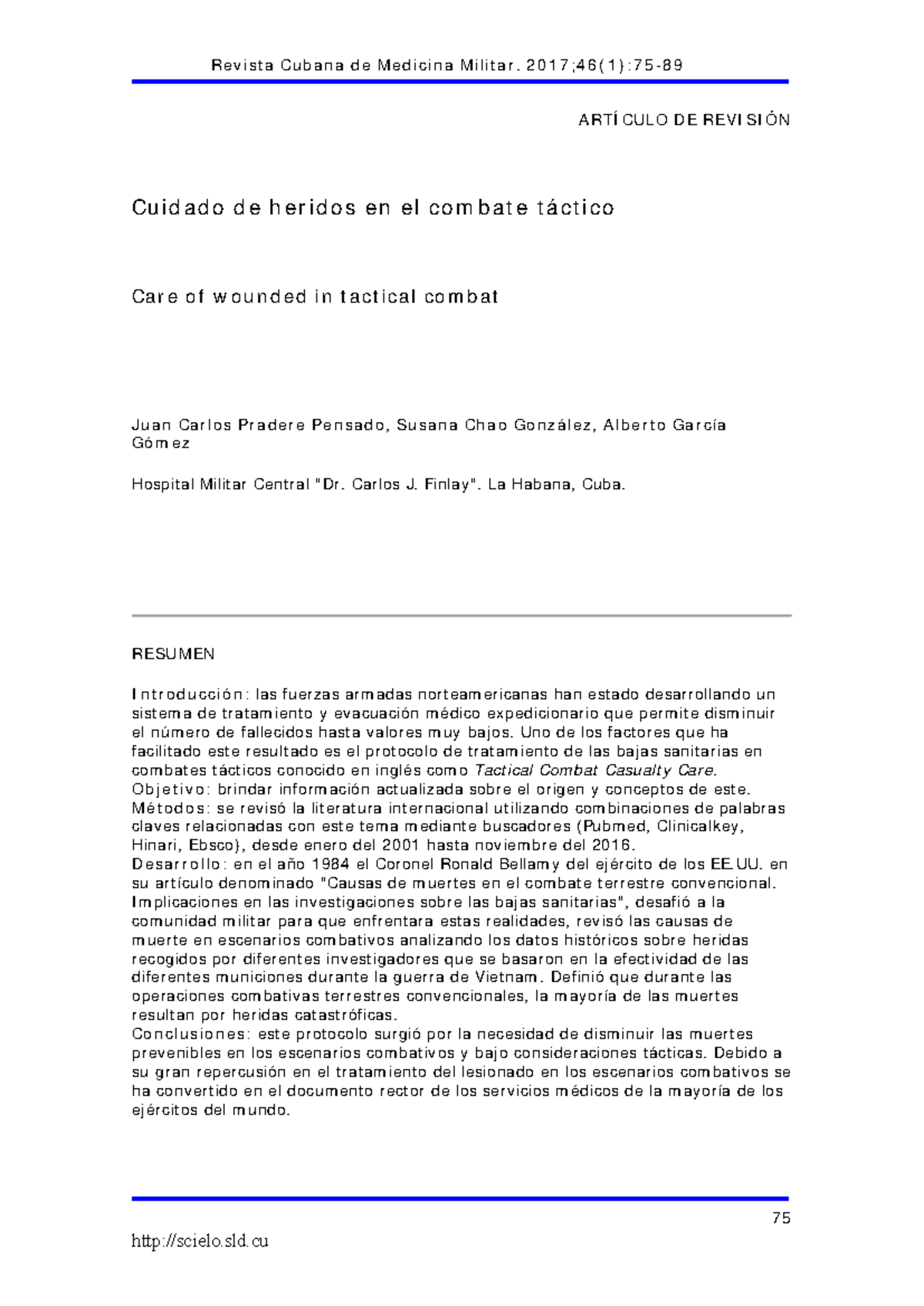 Medicina Tactica - 75 ARTÍCULO DE REVISIÓN Cuidado de heridos en el ...