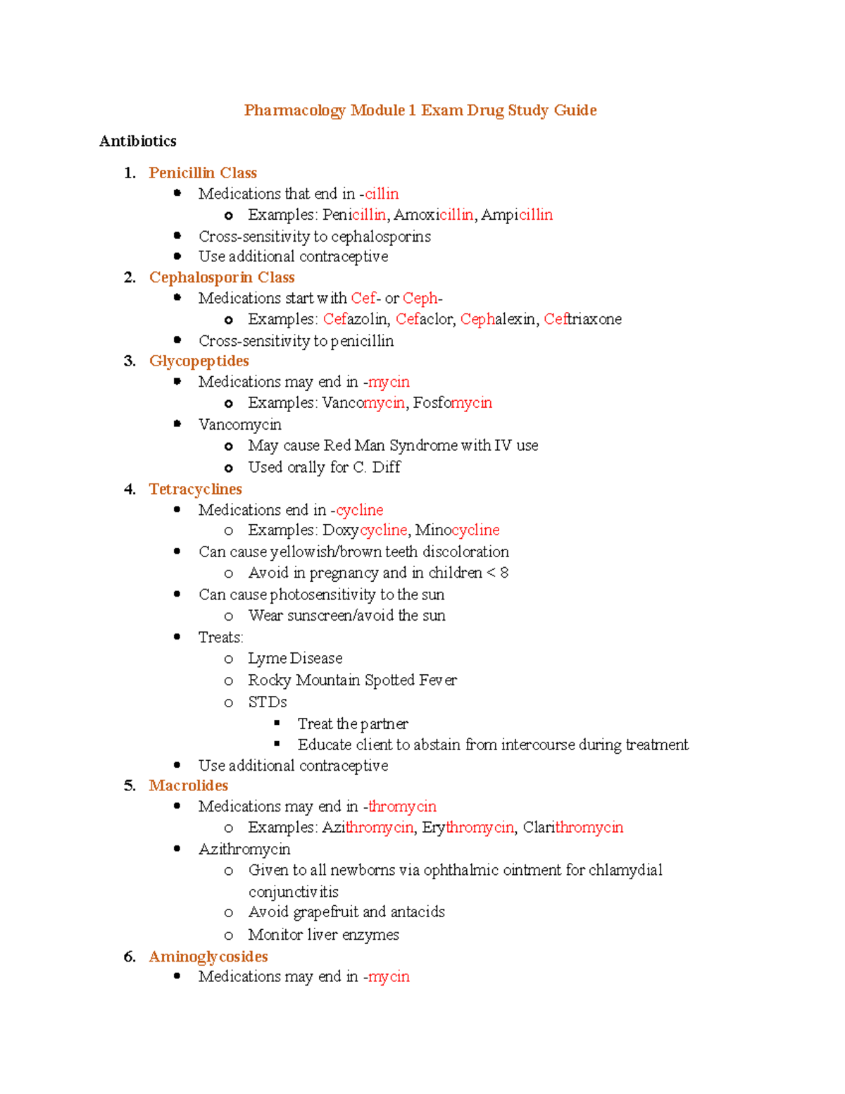 Pharmacology Module 1 Exam Drug Study Guide - Diff Tetracyclines ...