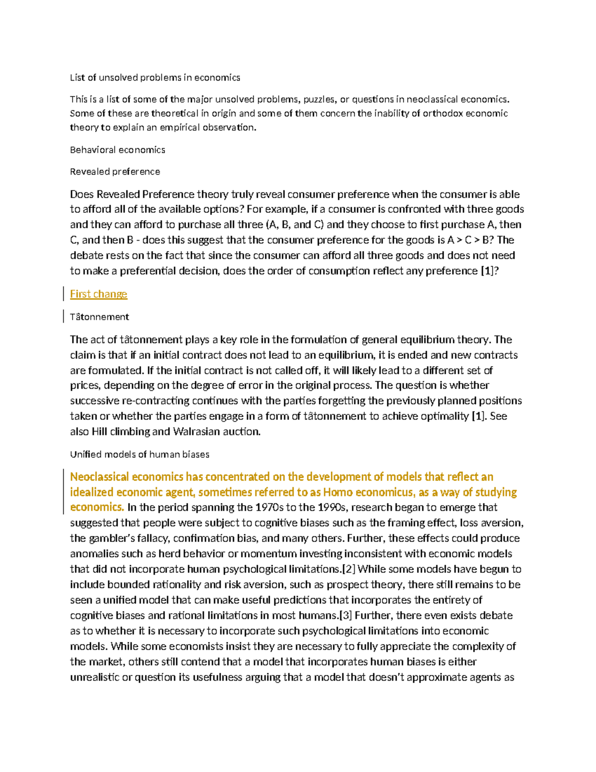 Comparison - List of unsolved problems in economics This is a list of ...