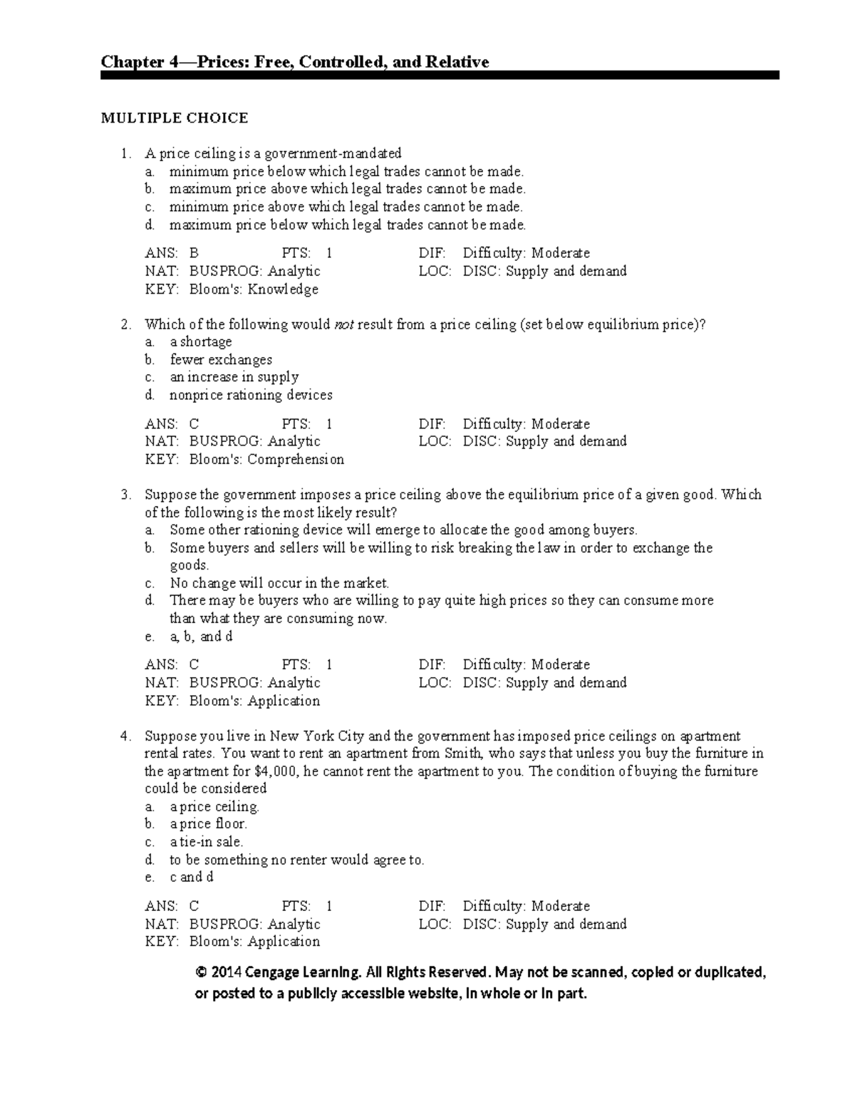 Chapter 04 - Chapter 4—Prices: Free, Controlled, and Relative MULTIPLE ...